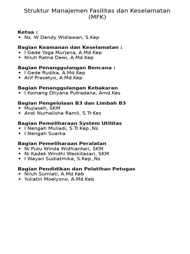 Struktur Manajemen Fasilitas Dan Keselamatan | PDF