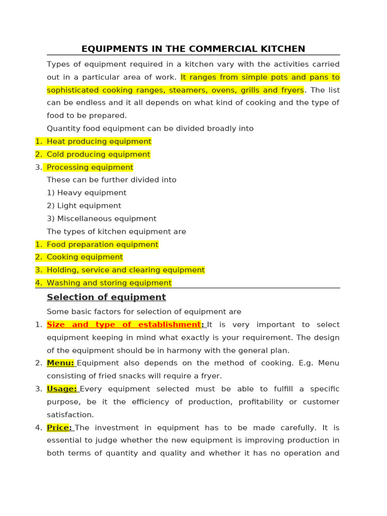 Equipments in The Commercial Kitchen | PDF | Refrigerator | Oven
