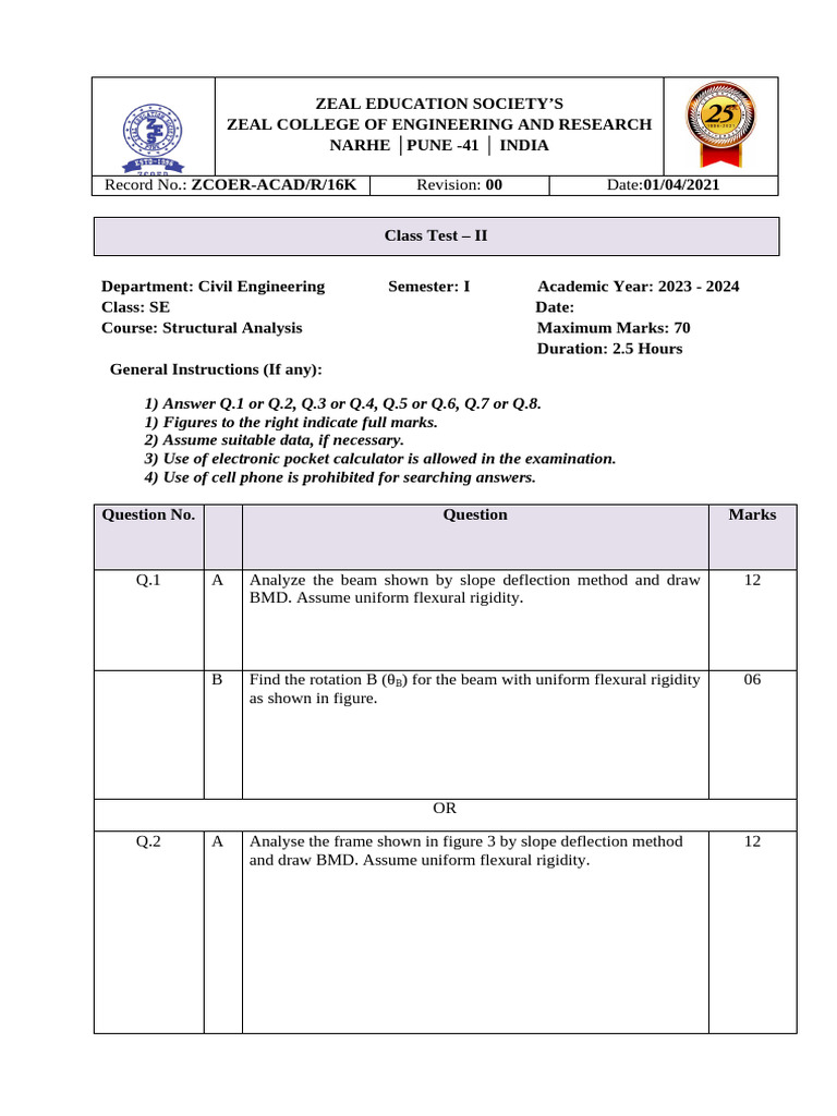 Class Test 2 Pdf Stiffness Bending