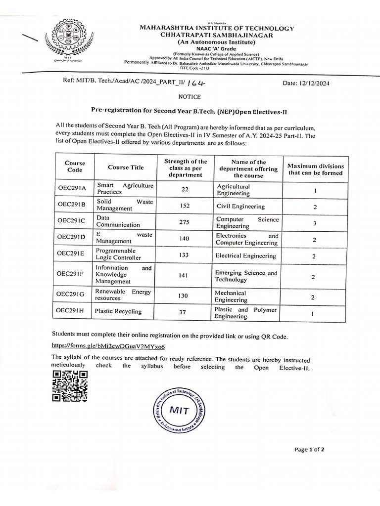 2024 2025 Part Ii Sy Oe Ii Notice-1 | PDF