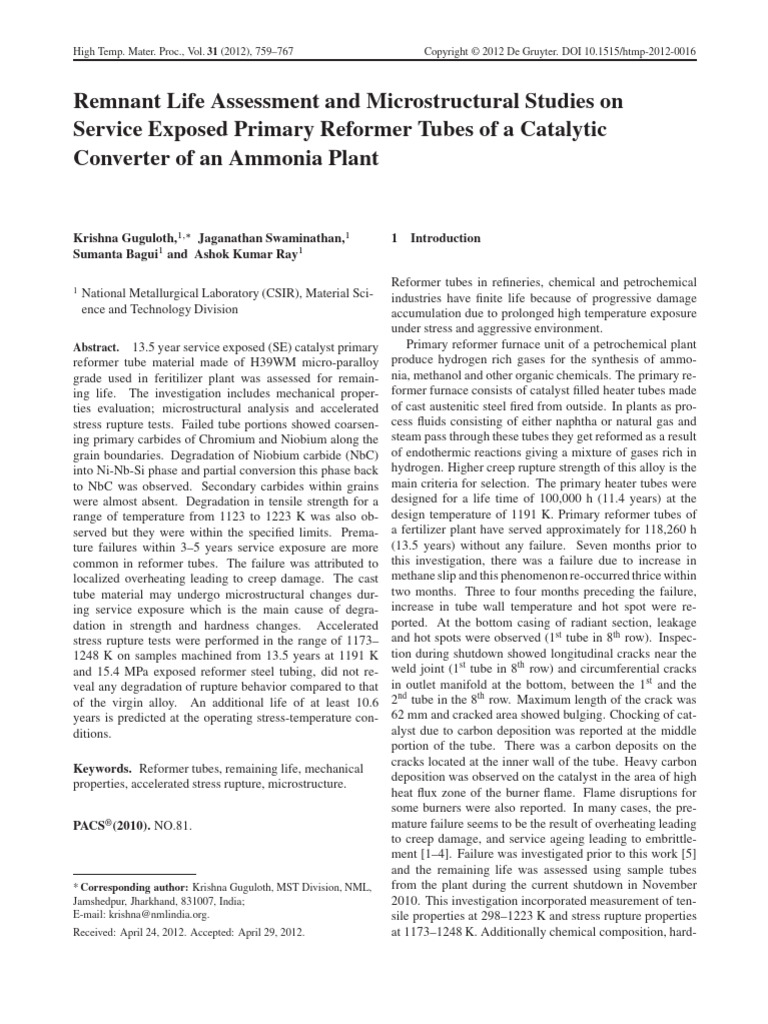 Remnant Life Assessment and Microstructural Studies On Service Exposed ...