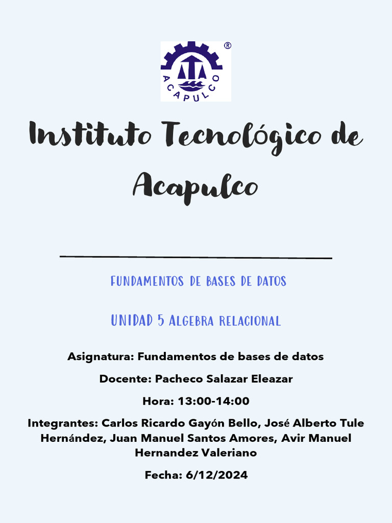 Algebra Relacional | PDF | SQL | Modelo relacional