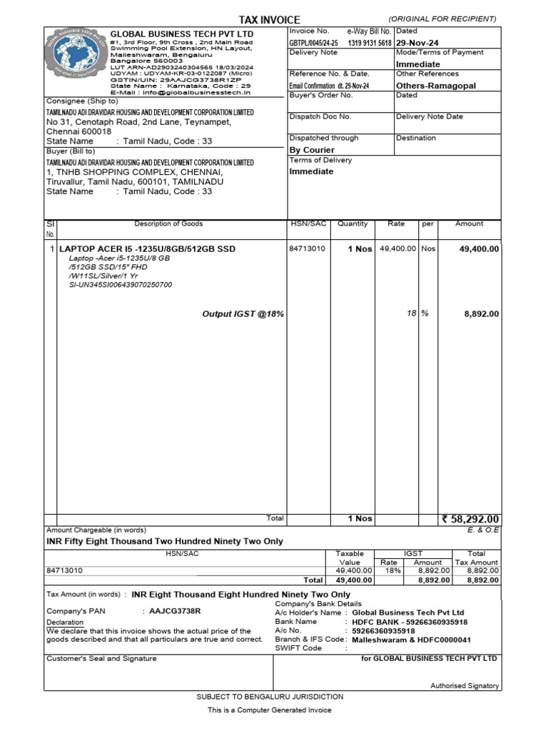 Laptop Invoice Bill | PDF | Signature | Invoice