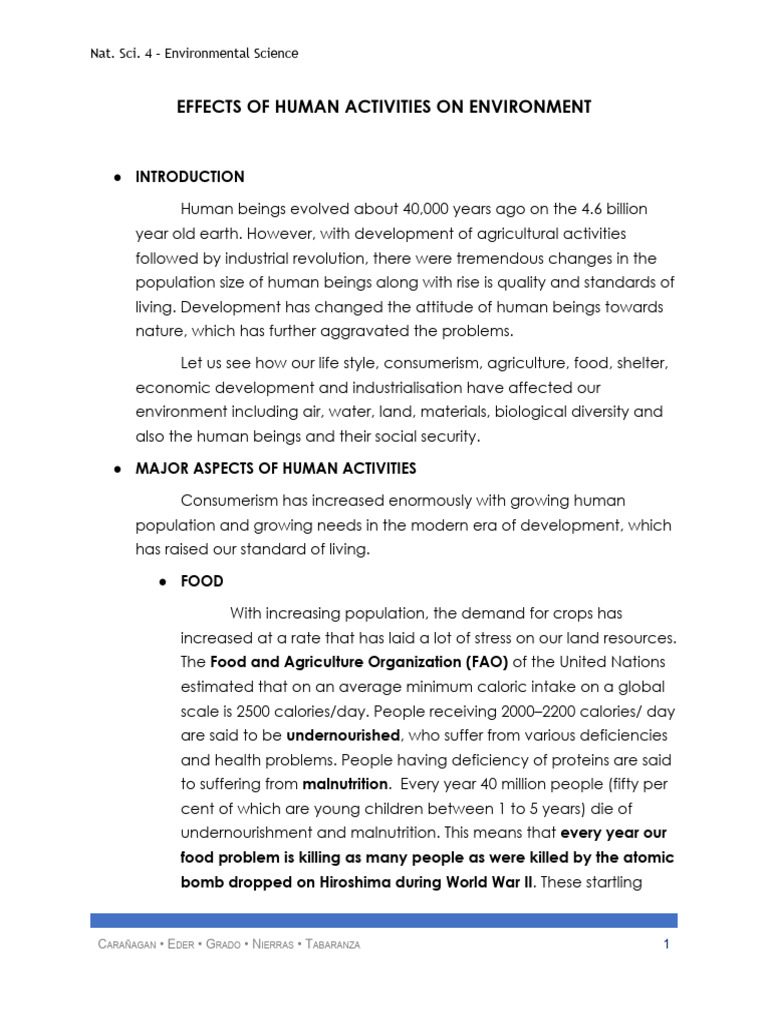 Effects of Human Activities On Environment - Grp5 - Narrative-Report | PDF | Air Pollution ...