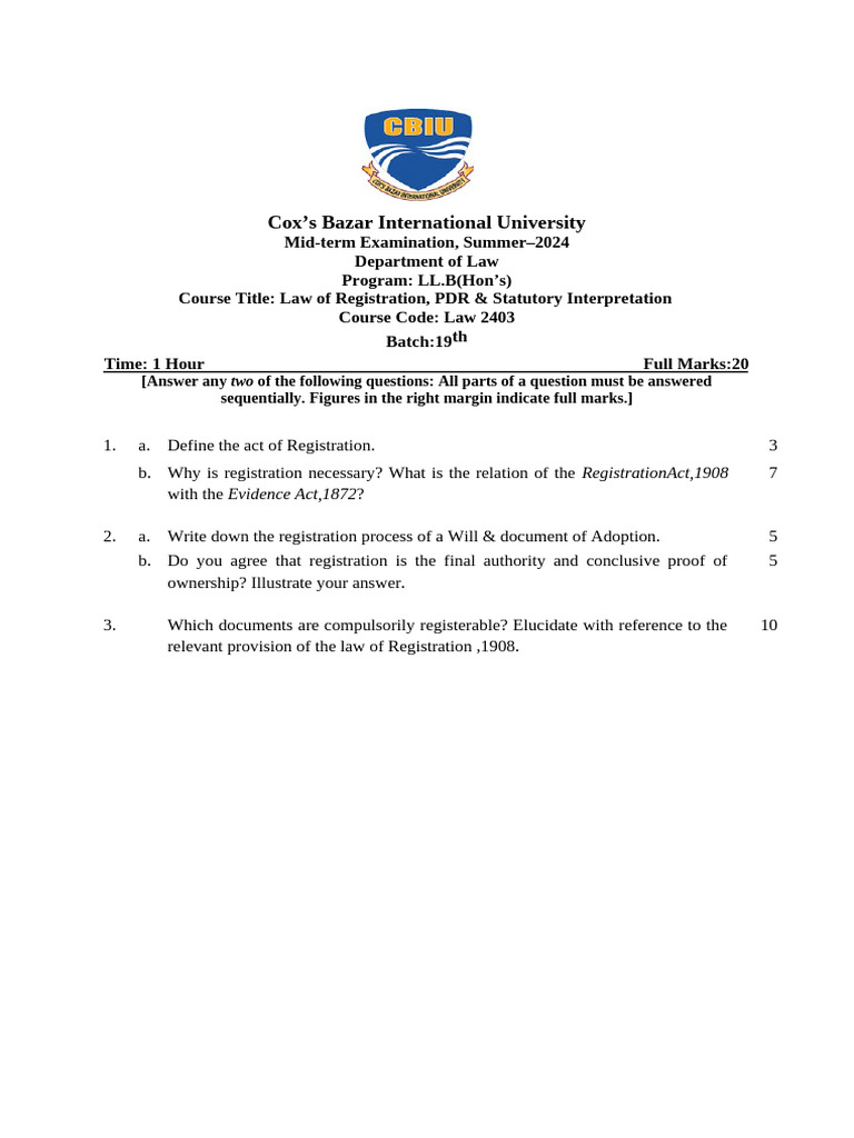 Law of Registration,PDR & Interpretation | PDF