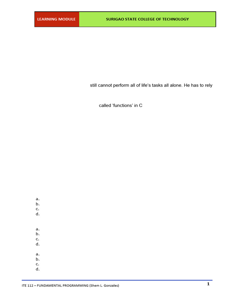 ITE 112 Module 8 | PDF | Parameter (Computer Programming) | Scope (Computer Science)