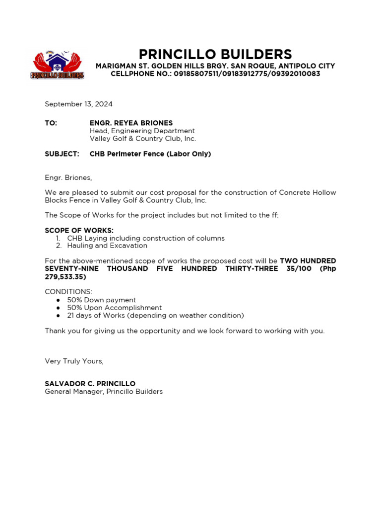 CHB Fence Proposal for Valley Golf Club | PDF