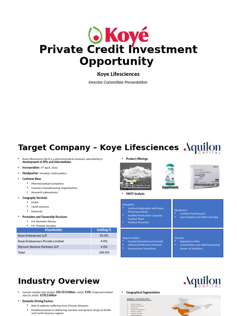 Koye Lifesciences Private Limited - Presentation | PDF | Economies | Money