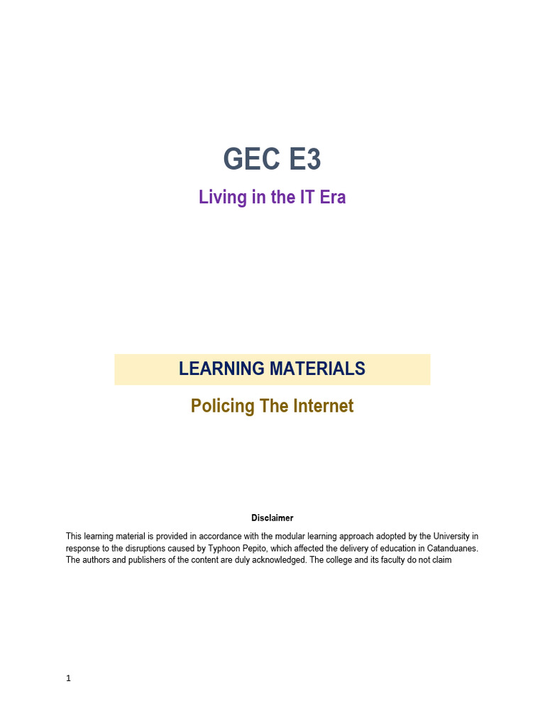 Gec E3 Module Policing The Internet | PDF | Malware | Ransomware