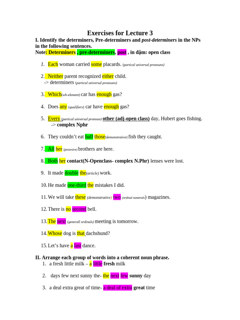 Exercise 3 - Noun Phrases SV | PDF | Syntactic Relationships | Syntax