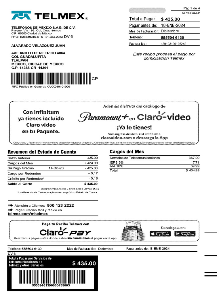 Recibo Telmex | PDF
