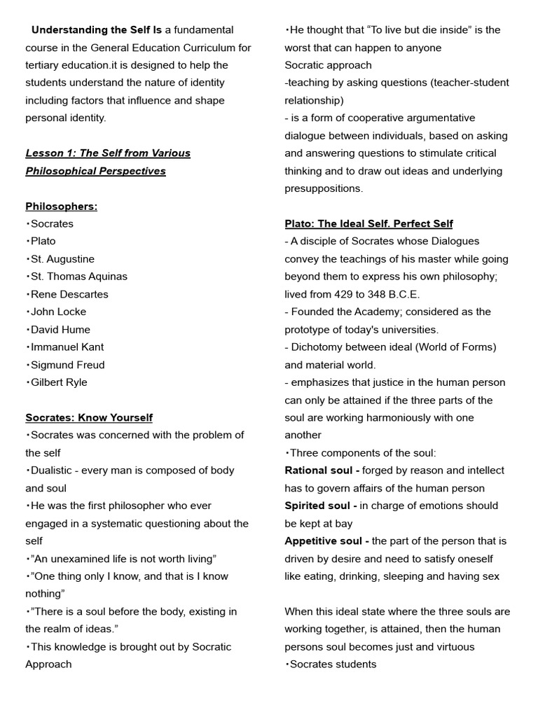 Understanding The Self - Reviewer | PDF | Id | Philosophy Of Self