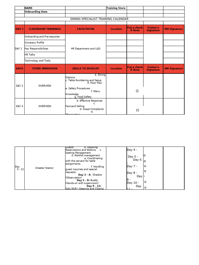 Downlod First New Famee's Training Calendar | PDF | Restaurants | Cooking