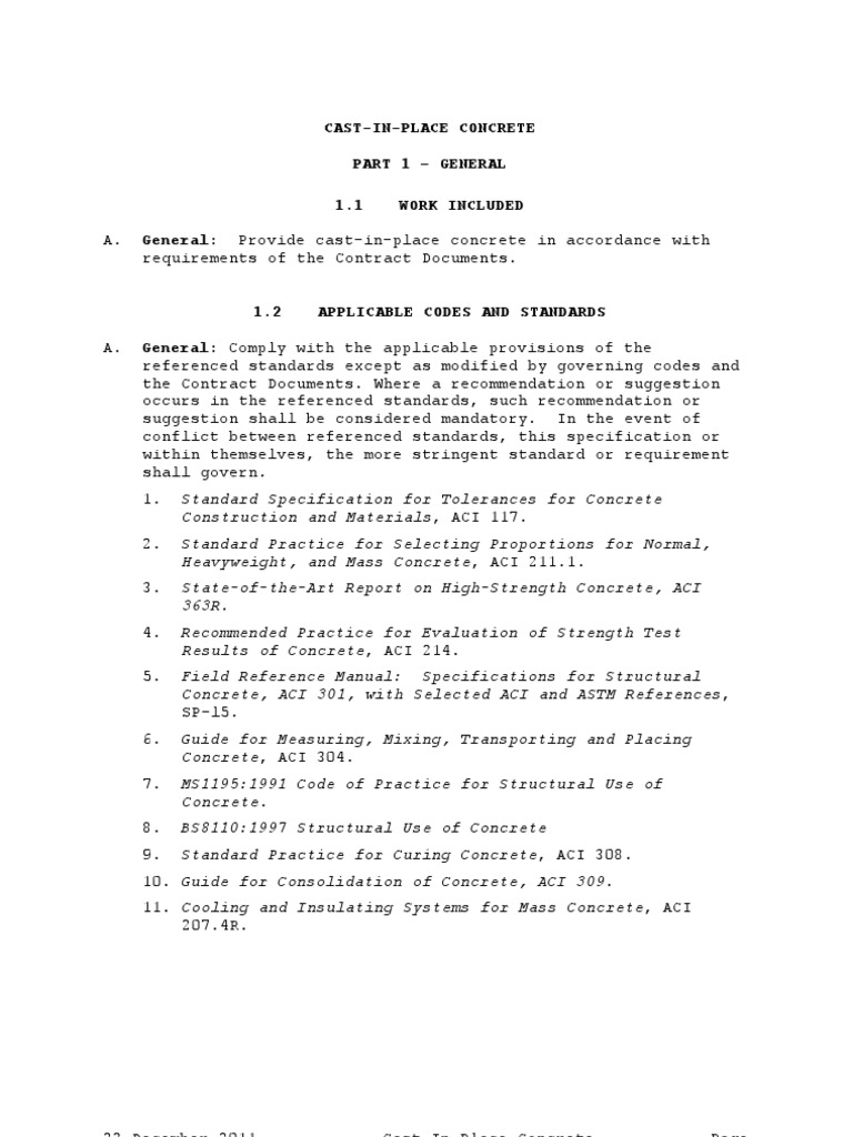 Cast-in-Place Concrete Specifications | PDF | Prestressed Concrete ...