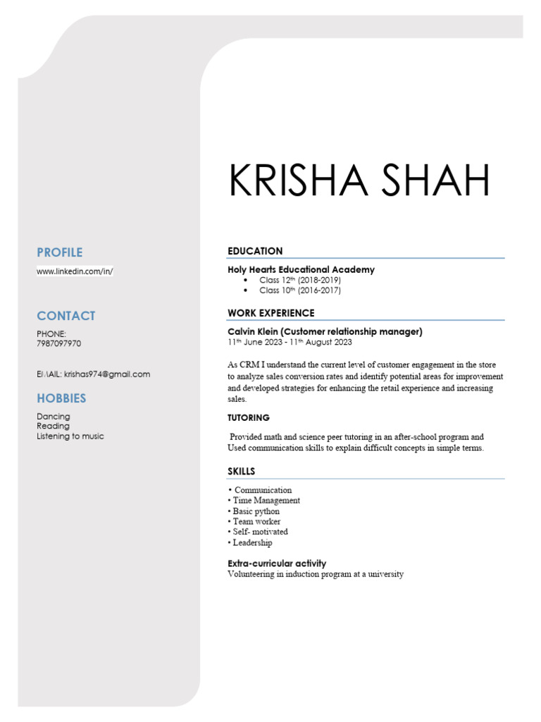 Krisha Shah Resume | PDF