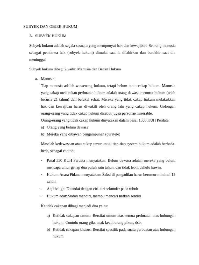 SUBYEK DAN OBJEK HUKUM | PDF