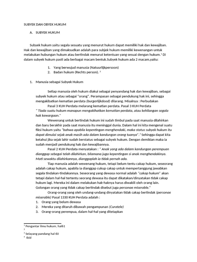 Subyek Hukum: Manusia dan Badan Hukum | PDF