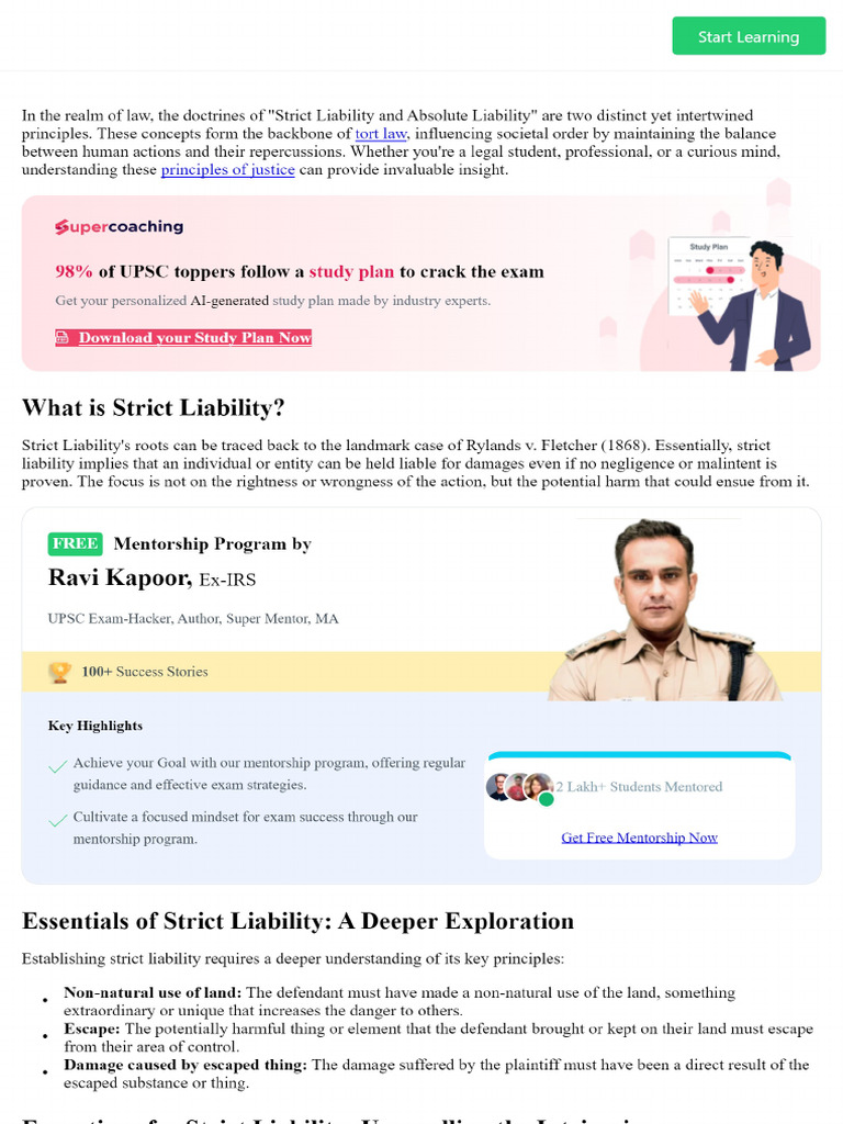 Strict Liability and Absolute Liability - Essentials & Exception | PDF