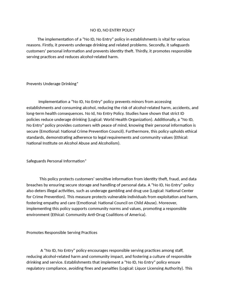 No Id, No Entry Policy | PDF | Crime Prevention | Identity Theft