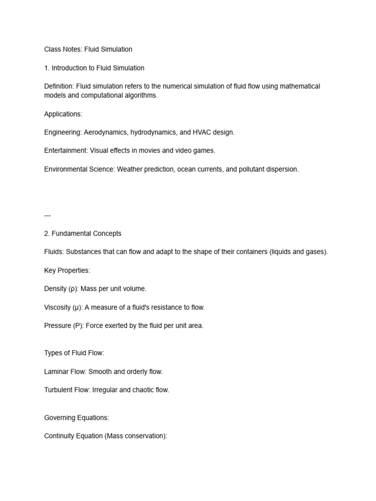 Fluid Simulation notes | PDF | Fluid Dynamics | Computational Fluid ...