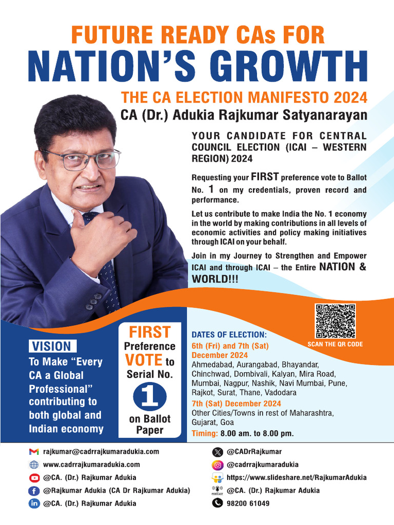 ICAI Election Manifesto and Agenda by CA Dr Adukia Rajkumar ...