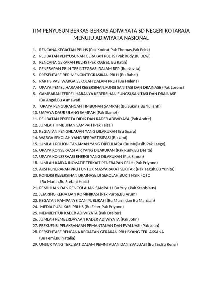 Tim Penyusun Berkas Adiwiyata | PDF