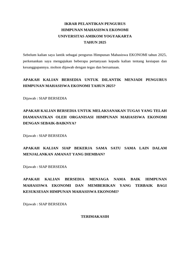 Ikrar Pelantikan 2025 | PDF