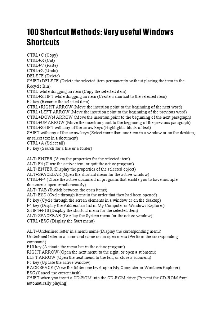 100 Shortcut Methods | PDF