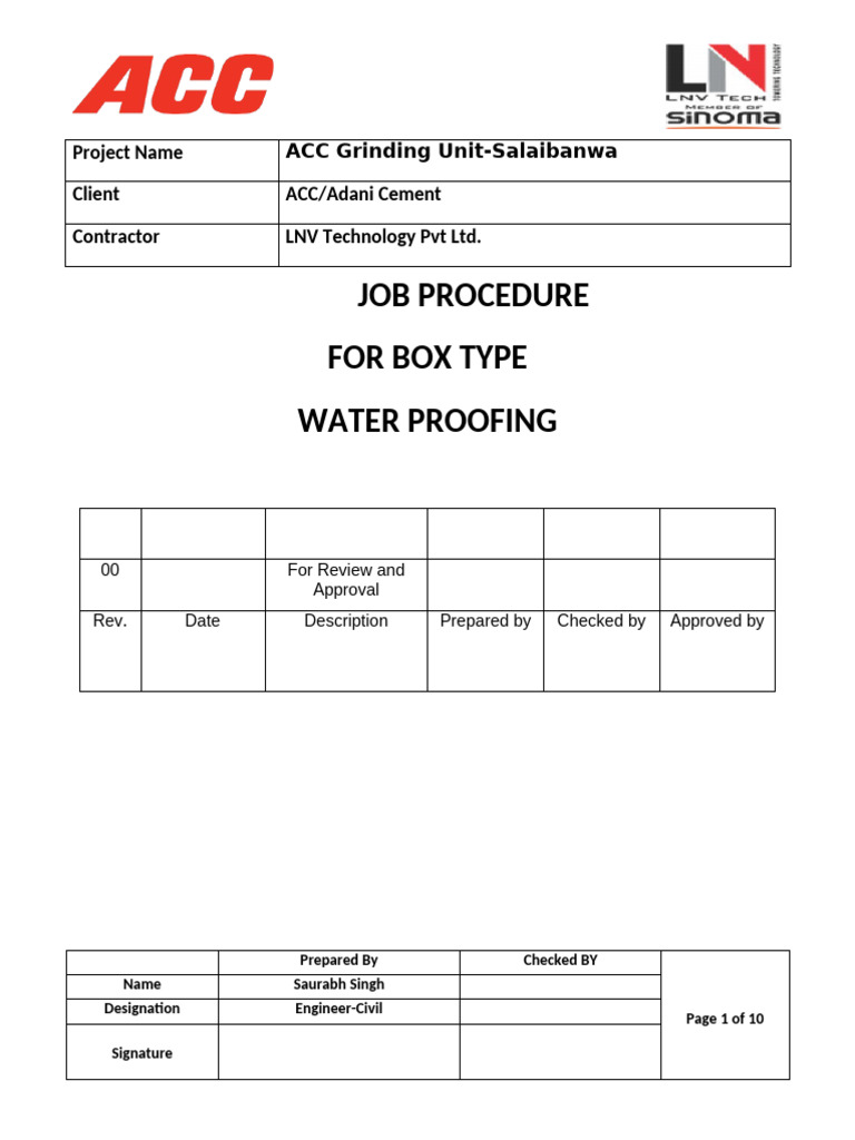 Box Type Waterproofing Procedure Guide | PDF | Concrete | Cement