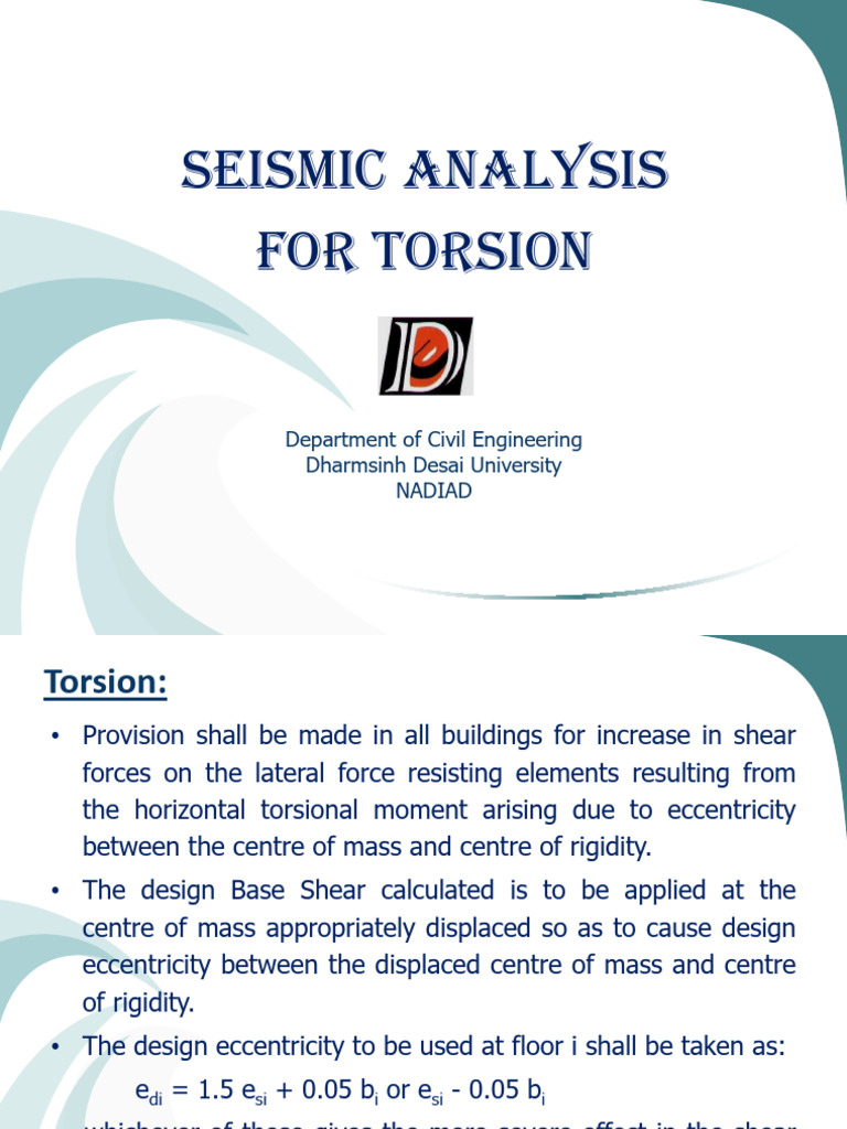 Seismic Analysis For Torsion | PDF | Stiffness | Beam (Structure)