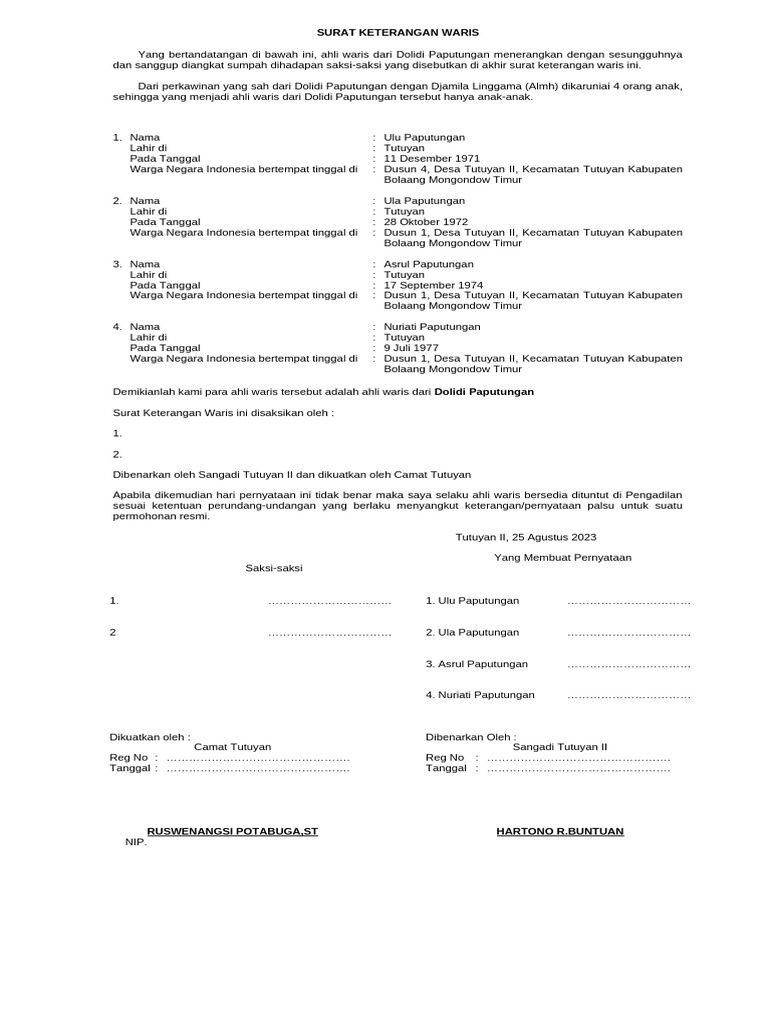 Surat Keterangan Waris | PDF