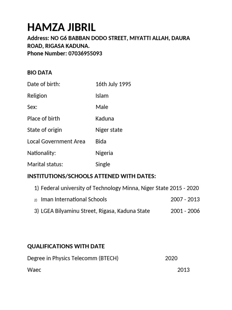 Hamza jibril cv | PDF