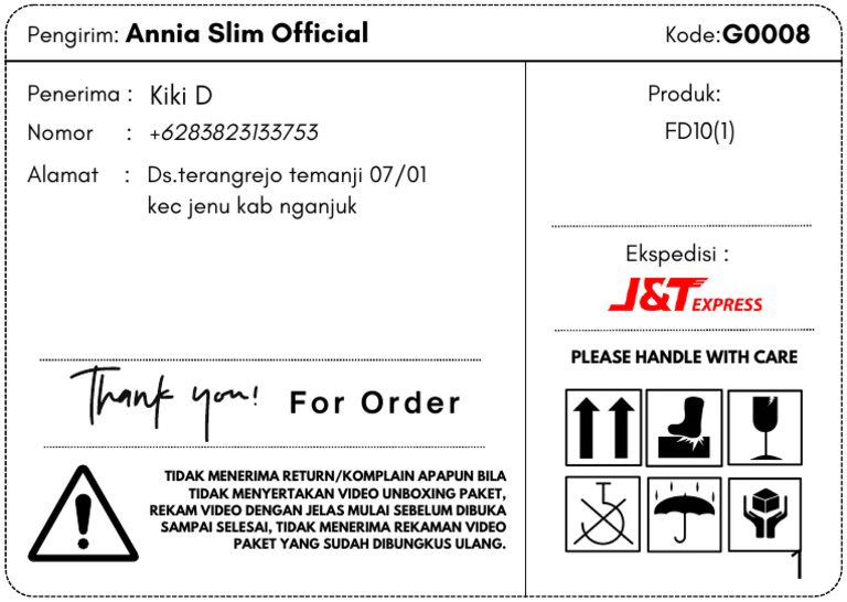 Contoh Resi Manual Pengiriman Paket | PDF