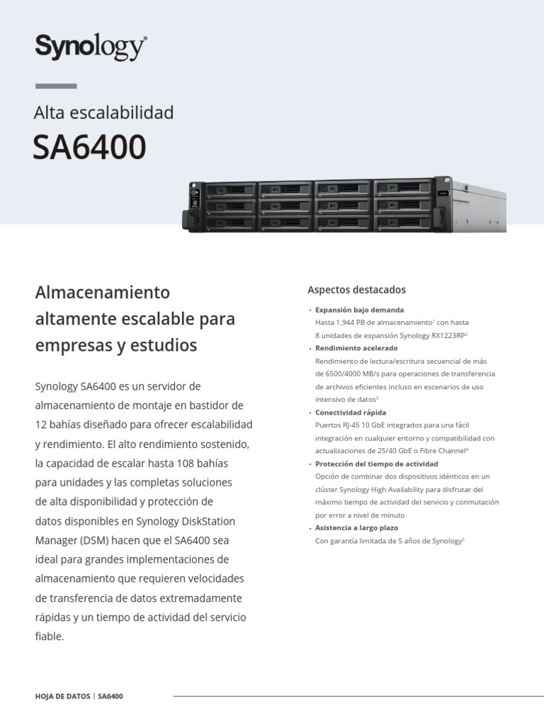 Synology_SA6400_Data_Sheet_spn | PDF | V Mware | Chat en linea