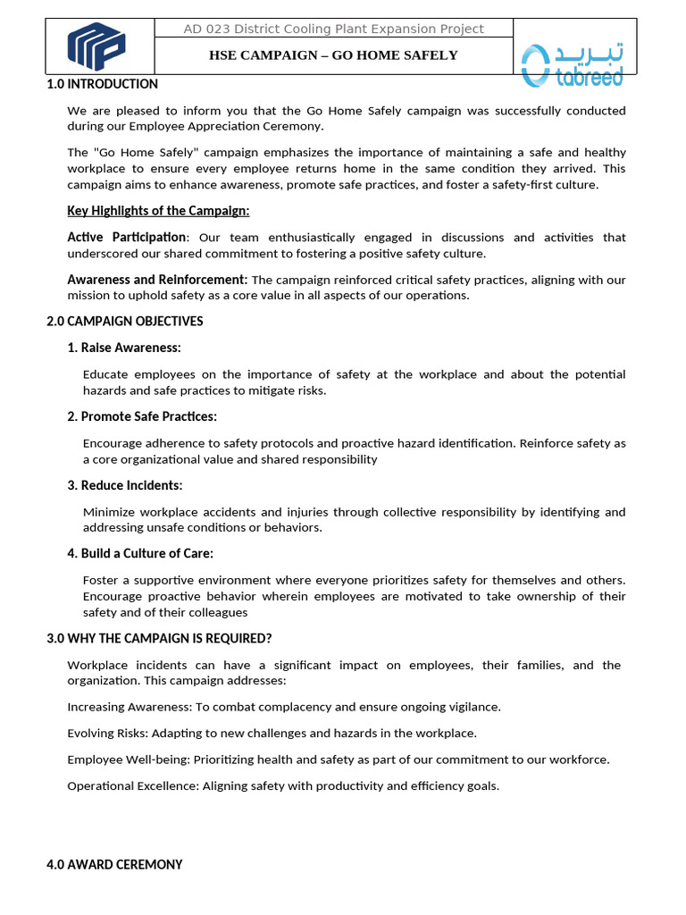 Go Home Safely Campaign Overview | PDF | Safety | Workplace