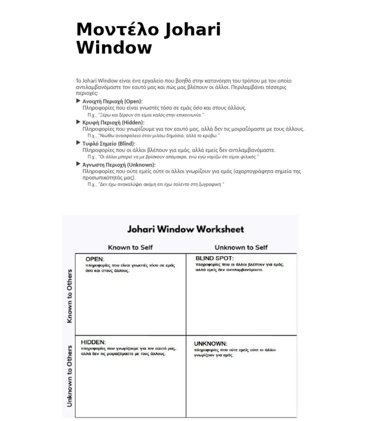 Μοντέλο Johari Window | PDF