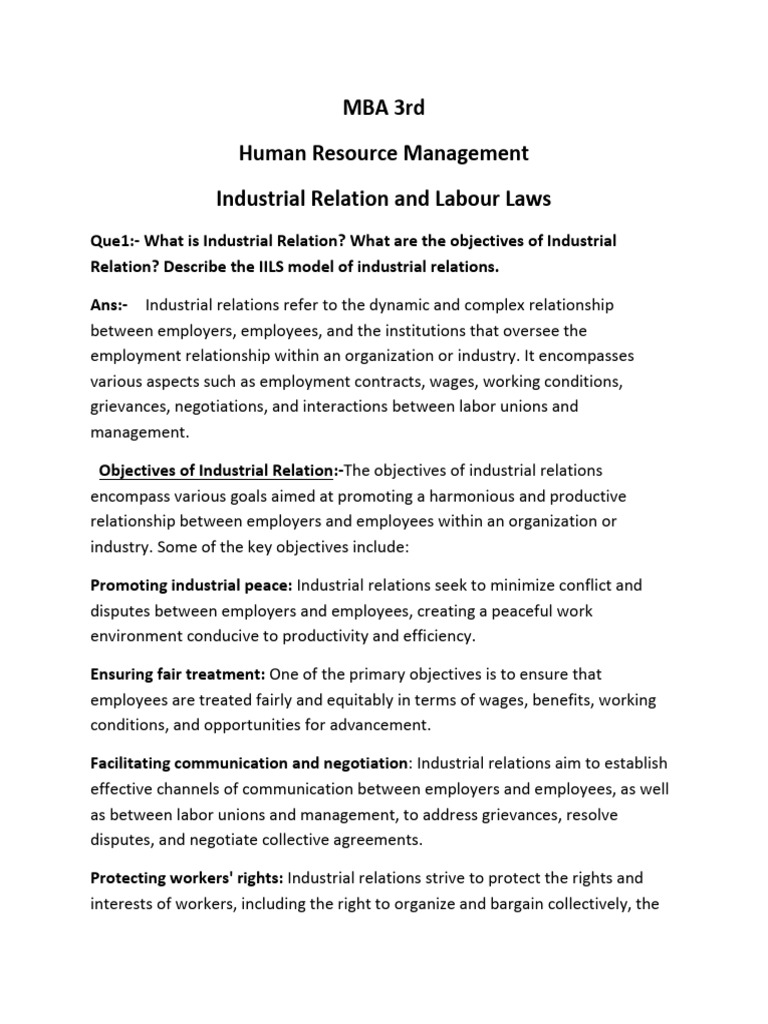 Understanding Industrial Relations and IILS Model | PDF | Employment ...