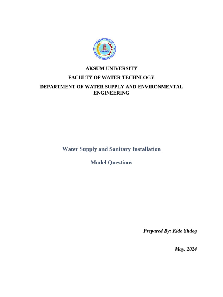 Water Supply and Sanitary Installation Model Question and Answers | PDF ...