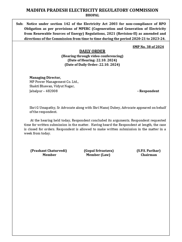 MPERC SMPNo 38 2024 DO 22 10 2024 | PDF