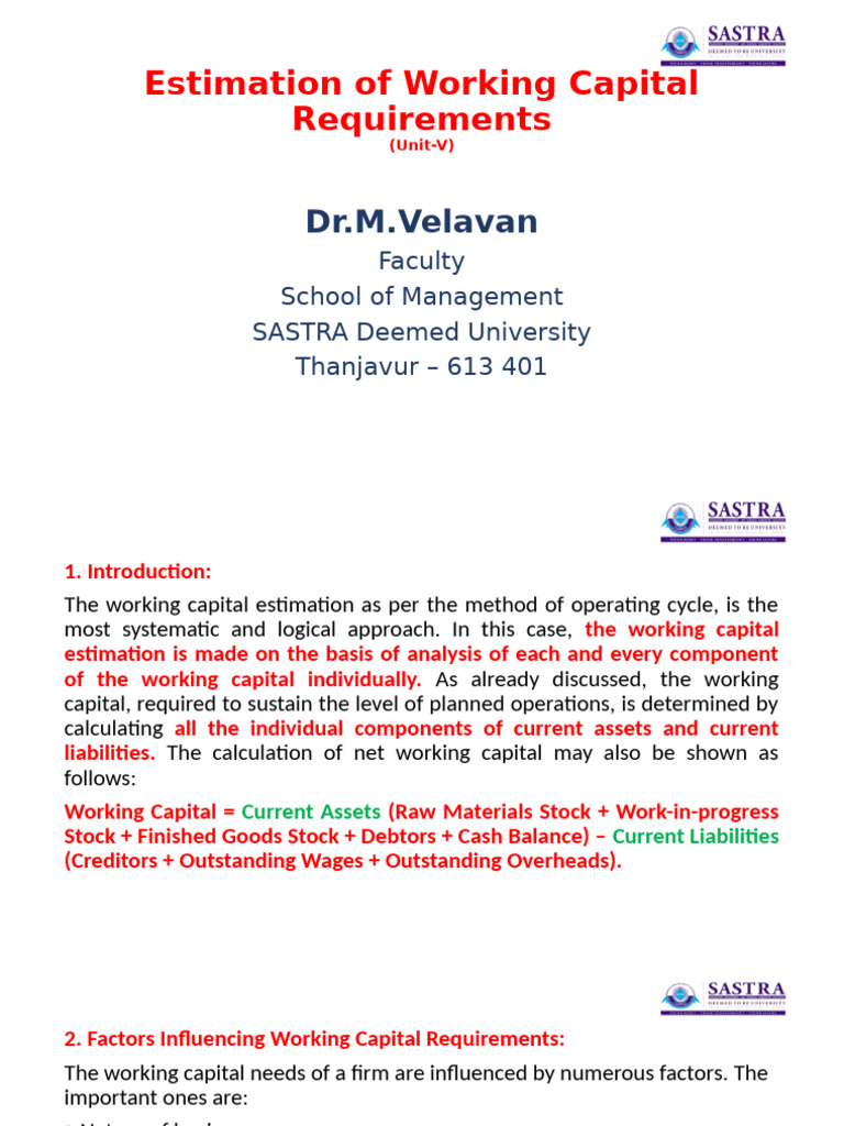 Working Capital Calculation for SRCC Ltd. | PDF | Working Capital ...
