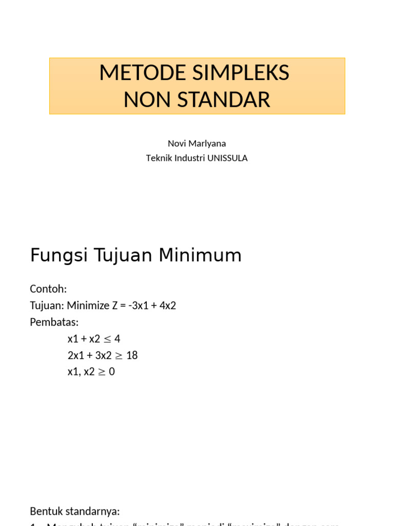 Metode Simpleks Non Standar | PDF