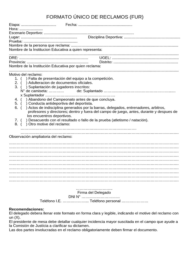 Formato Único de Reclamos | PDF