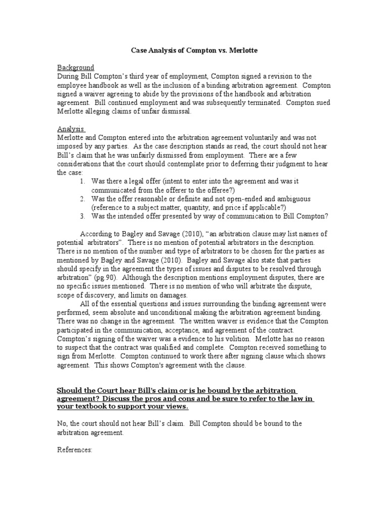 Case Analysis of Compton Vs | PDF | Arbitration | Offer And Acceptance