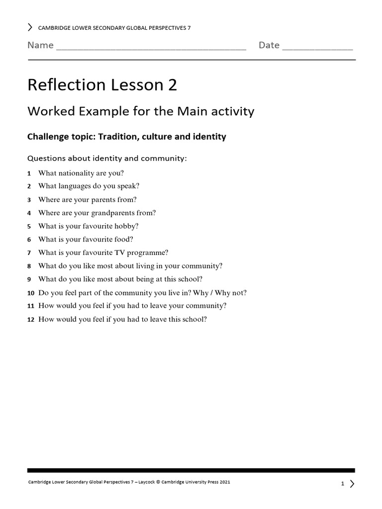 Reflection Lesson 2 Worked Example For The Main Activity | PDF