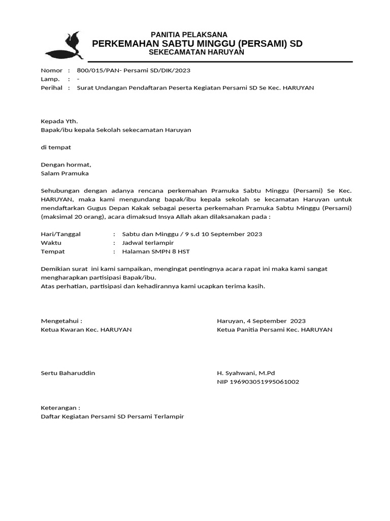 Undangan Pendaftaran Persami SD Haruyan | PDF
