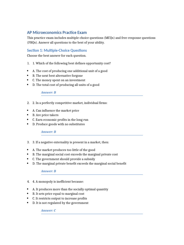 AP Microeconomics Practice Exam | PDF