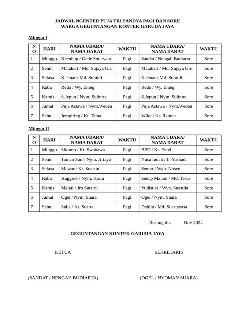 Jadwal Ngenter Tri Sandya | PDF