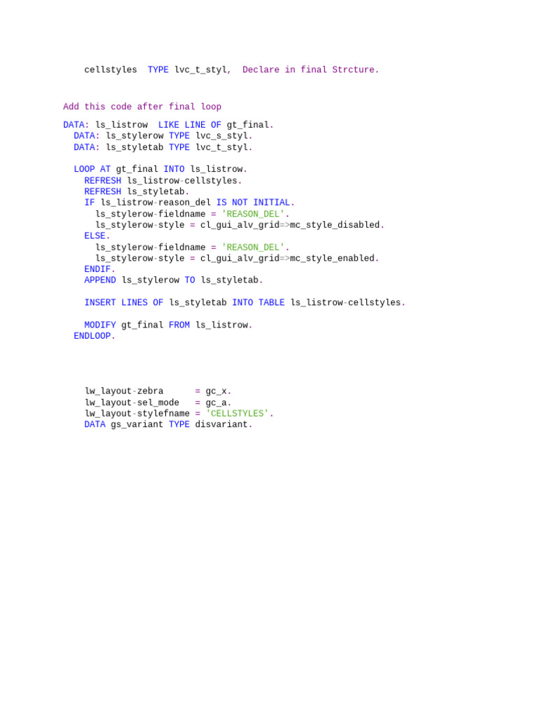 ABAP Code for ALV Grid Cell Styling | PDF
