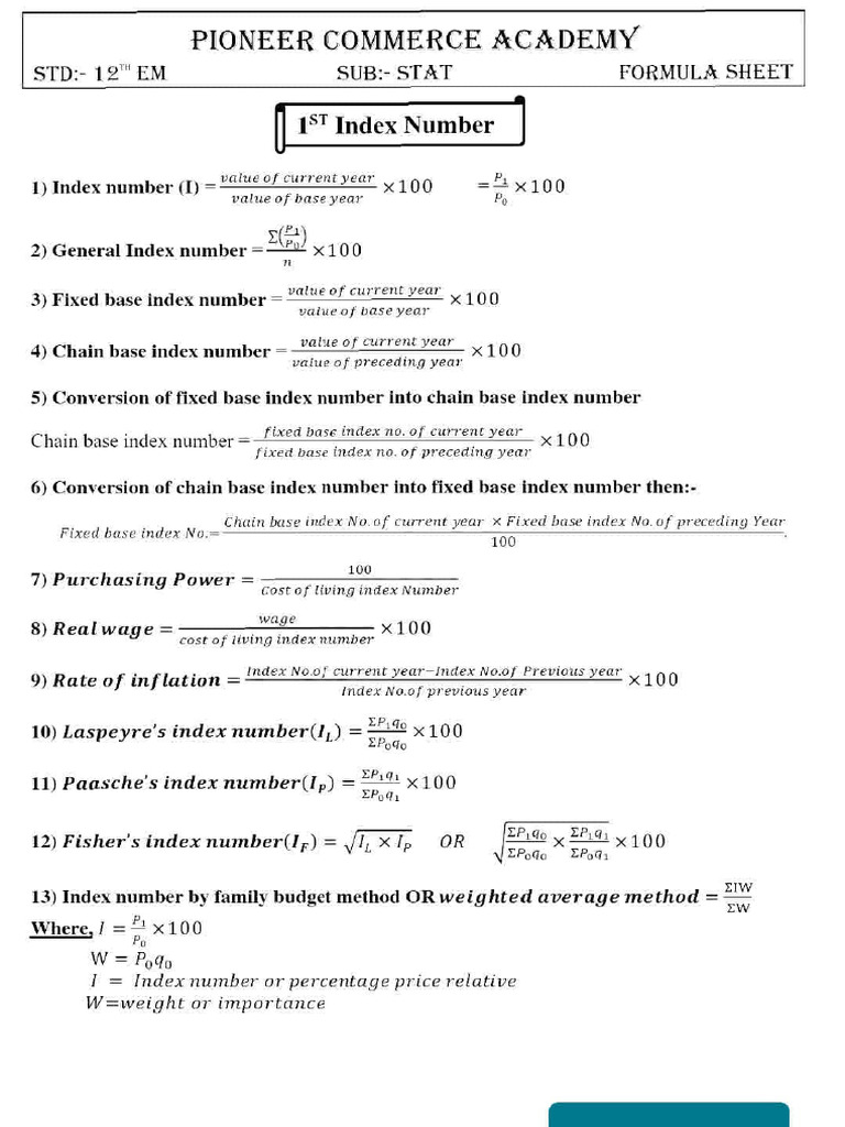 Statistics Formula Sheet | PDF