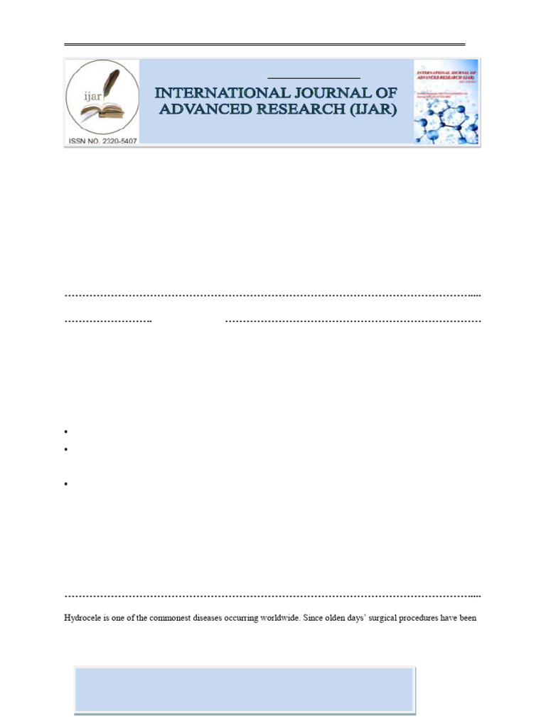 Minimal Incision and Pull Through Hydrocelectomy - A Newer Surgical ...